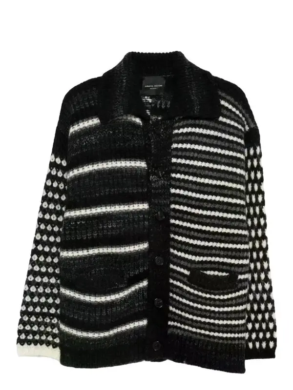 ROBERTO COLLINA Striped Knit Cardigan - Black
