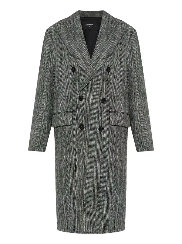 Dsquared2 Herringbone Double-breasted Coat - Grey