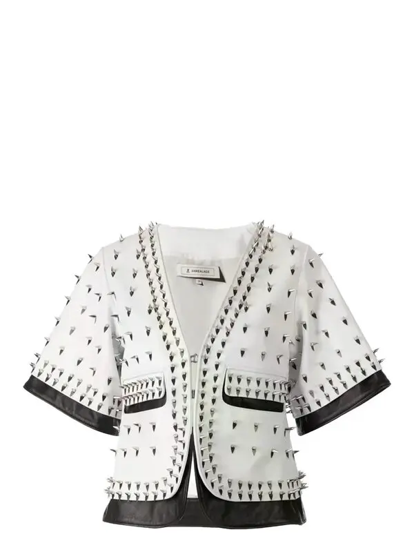 Anrealage Pearl Embellished Leather Jacket - White