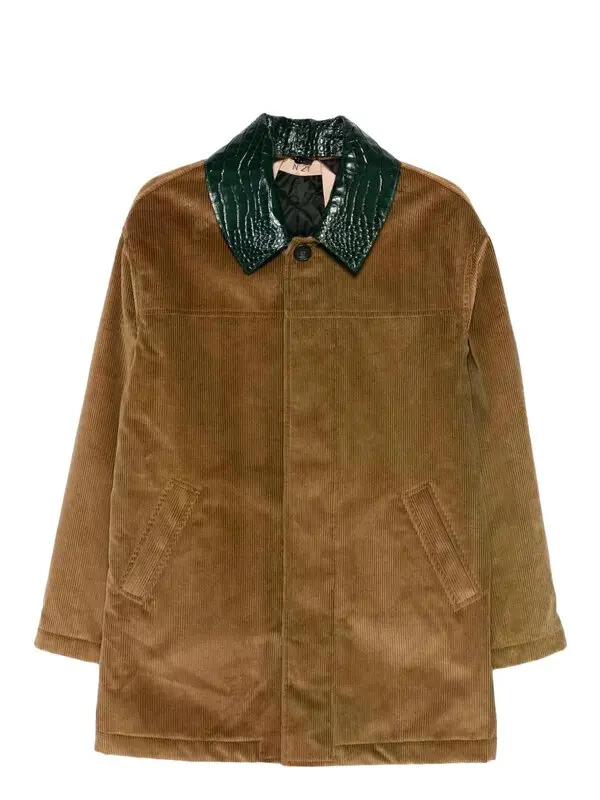 N°21 Corduroy Jacket With Crocodile Collar - Brown