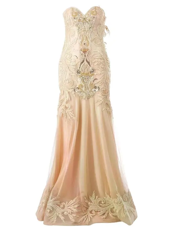 GEORGES MAK Meryl Embroidered Strapless Dress - Neutrals