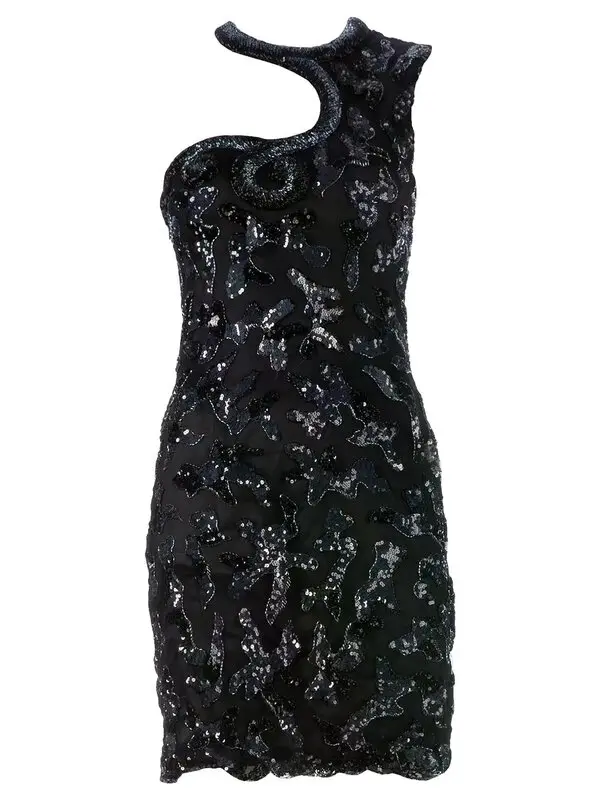 GEORGES MAK Sequinned One Shoulder 'madje' Dress - Black