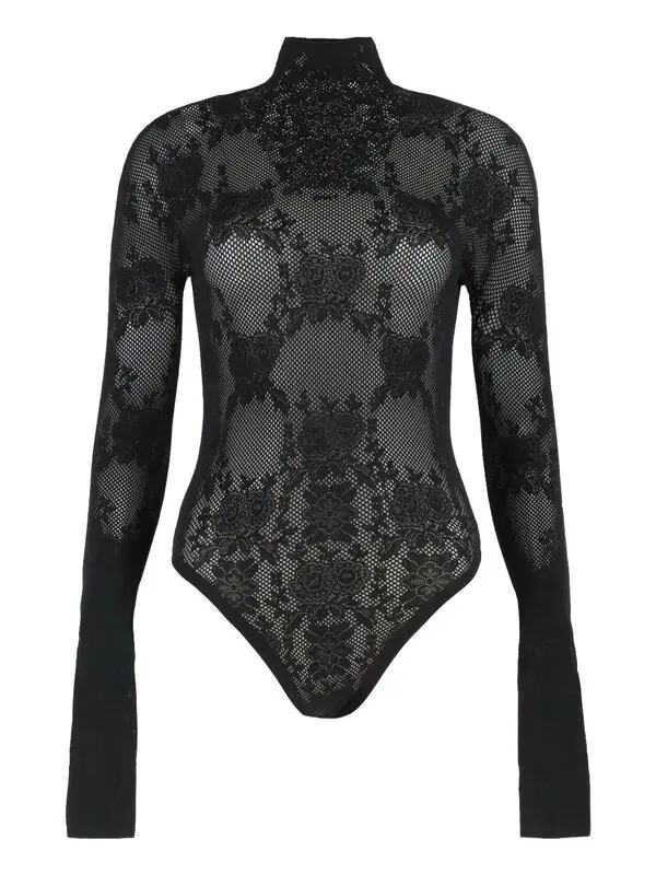 LES FILLES D'EVA Flower-lace Turtleneck Bodysuit - Black