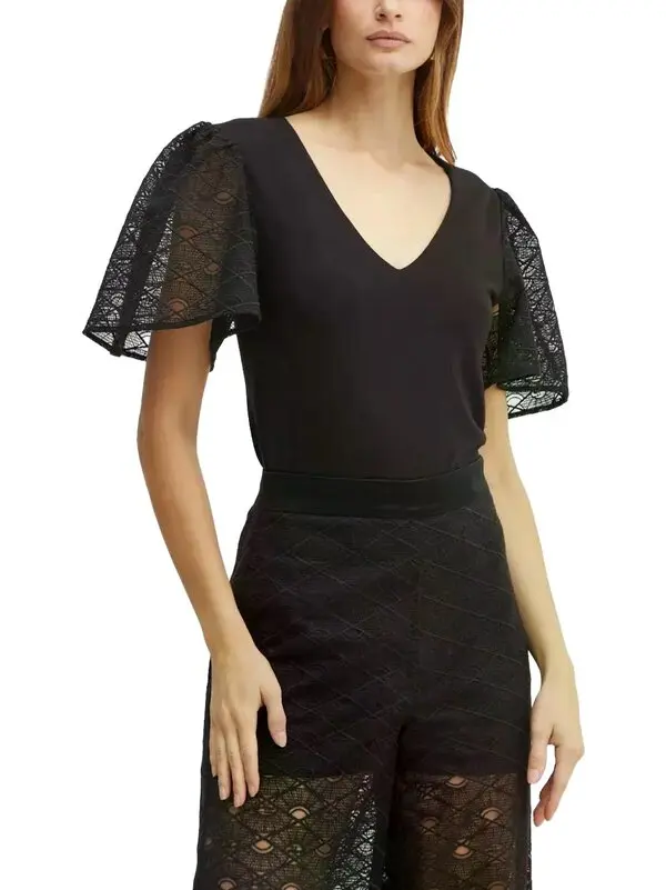 Karl Lagerfeld Lace Sleeve Blouse - Black