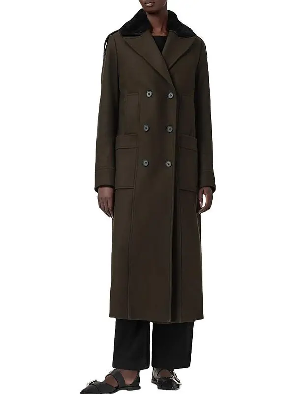 ALLSAINTS Millie Shearling Trim Coat - Khaki Green