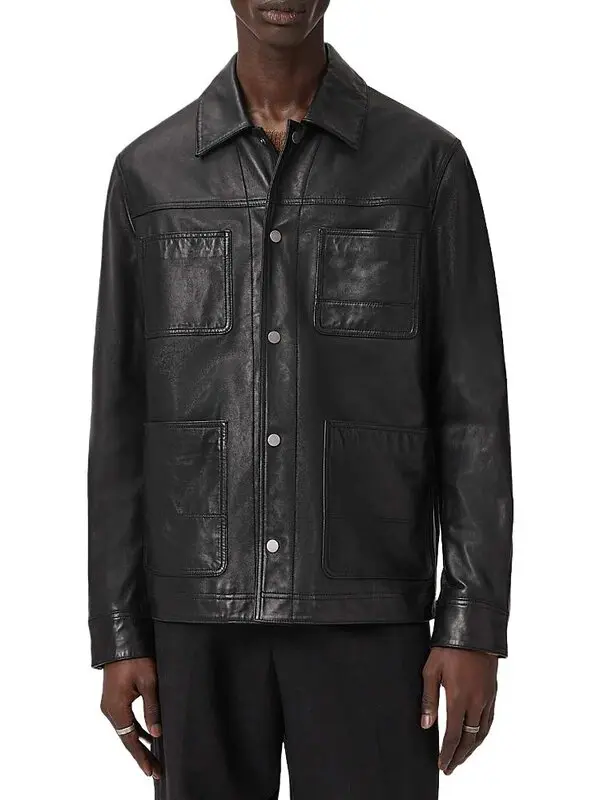 ALLSAINTS Saxon Leather Shirt Jacket - Black