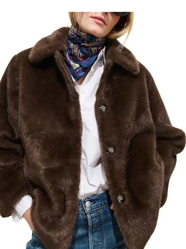 ALEX MILL Duane St Faux Fur Jacket - Dark Brown