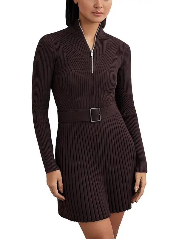 REISS Vienna Zip Knitted Dress - Plum Purple