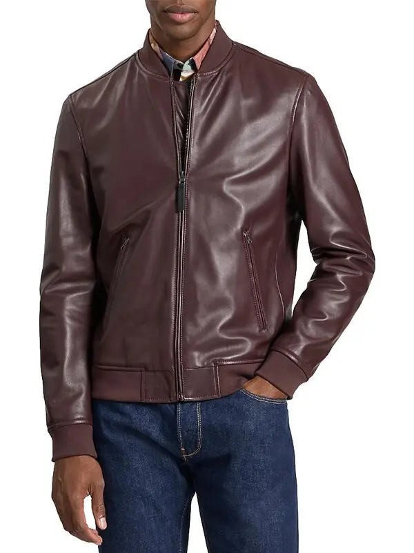 Ted Baker London Waggoner Leather Bomber Jacket - Burgundy