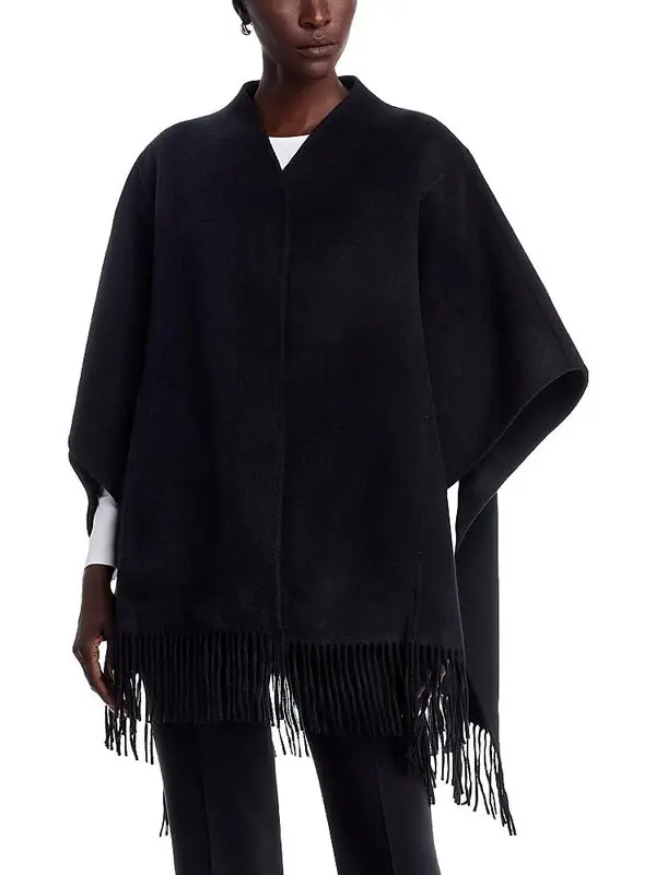 Lafayette 148 New York Wool Cashmere Fringed Hem Cape - Black