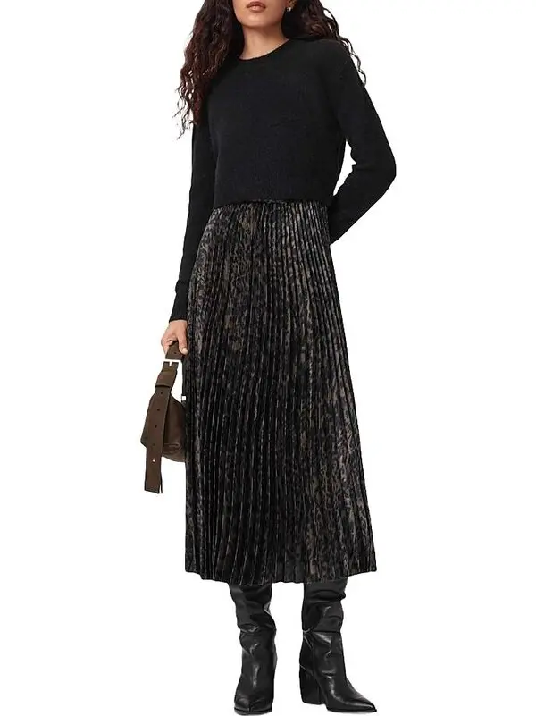 ALLSAINTS Evia Sweater Midi Dress - Black/fango Green