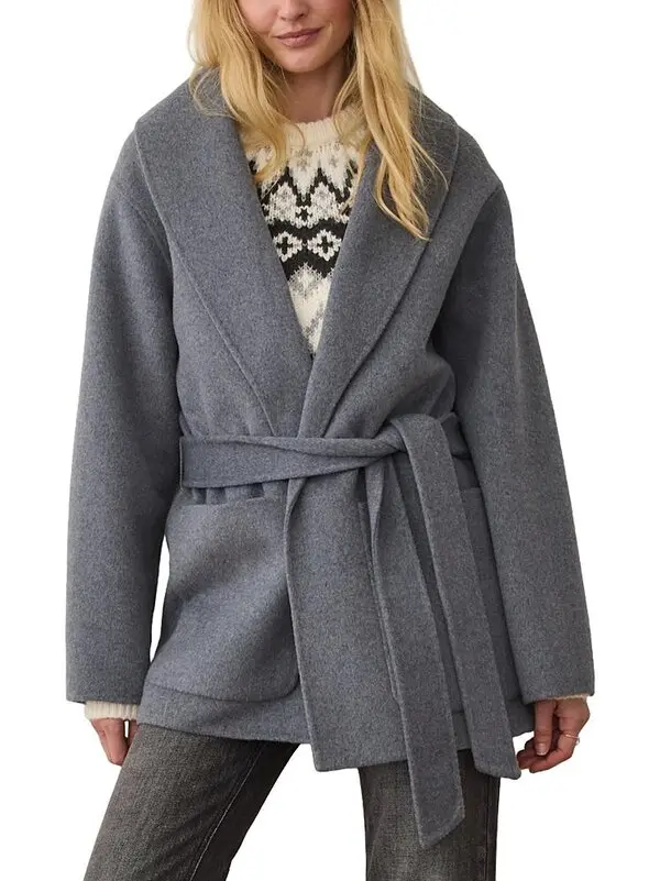 Marine Layer Colette Belted Coat - Grey Heather