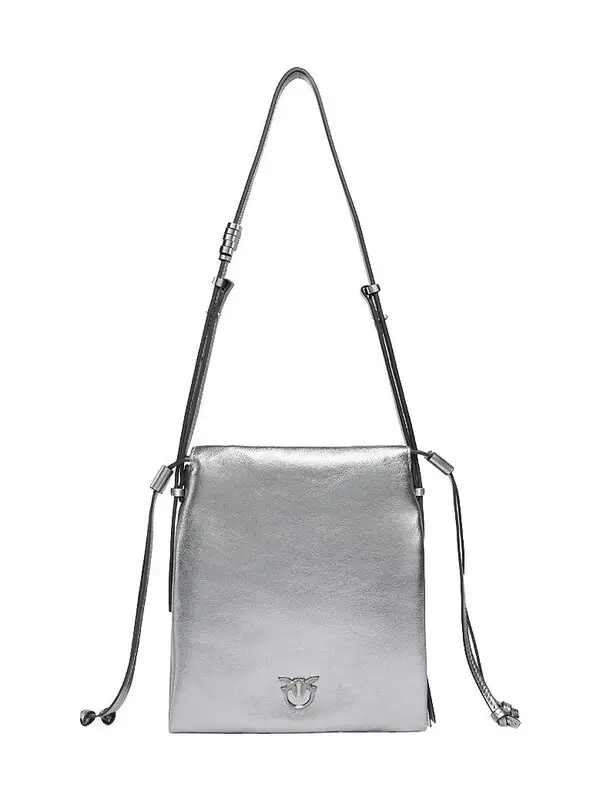 Pinko Slouchy Mini Metallic Suede Shoulder Bag - Silver