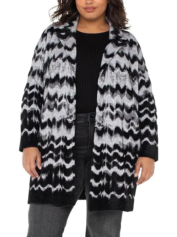 LIVERPOOL Open Front Sweater Coat - Black/ Grey Wavy Stripe