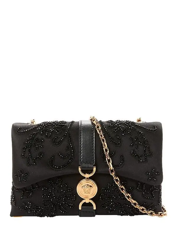 Versace Kleio Beaded Satin Shoulder Bag - Black