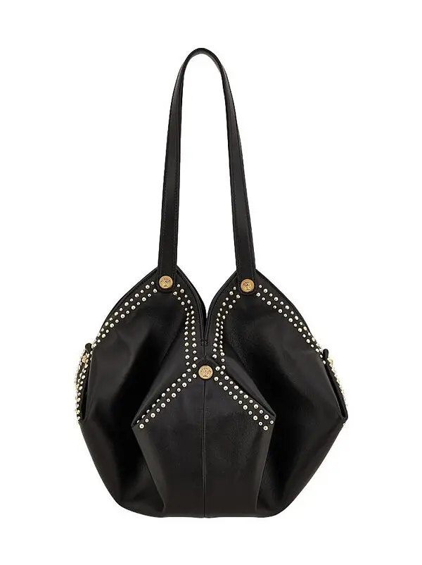 Versace Protea Studded Leather Shoulder Bag - Black