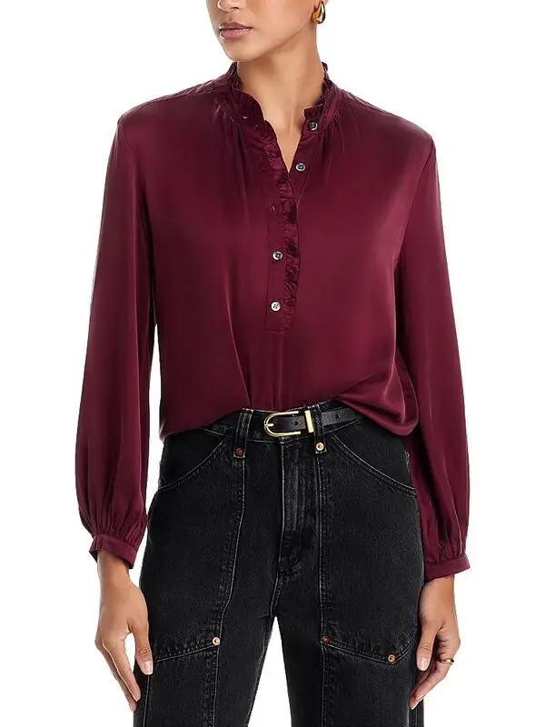 Rails Silk Ruffle Collar Blouse - Garnet