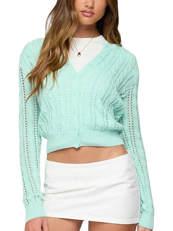 EDIKTED Cable Knit Cardigan - Aqua
