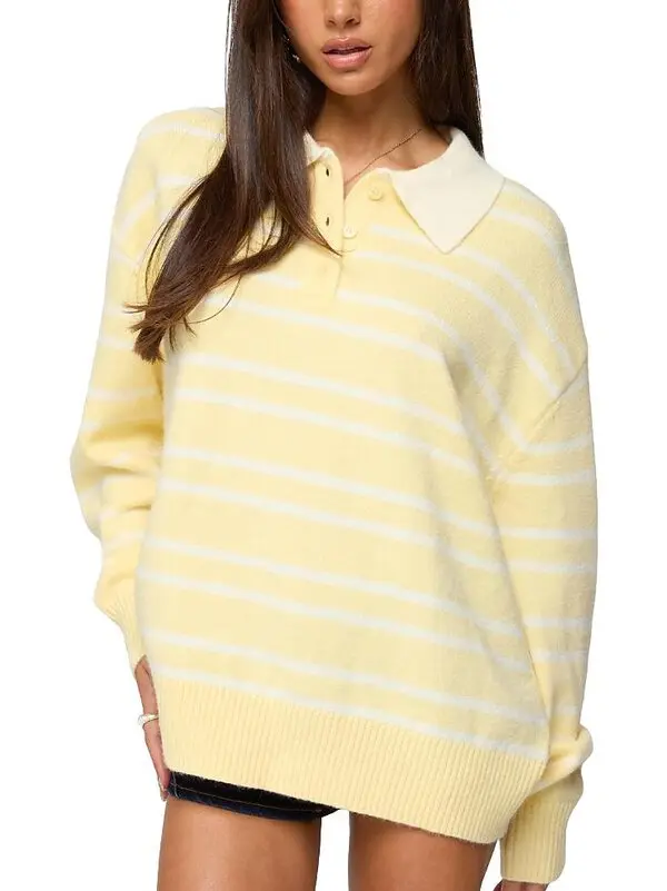 EDIKTED Striped Polo Sweater - Yellow-and-white