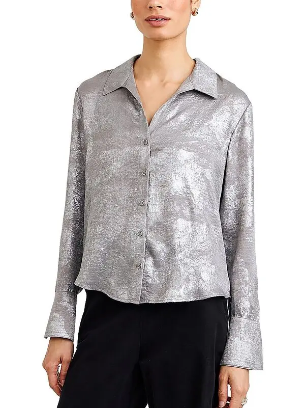 Bella Dahl Flowy Button-front Shirt - Silver Distress Foil