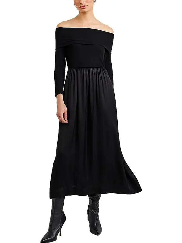 Bella Dahl Off-the-shoulder Combo Midi Dress - Black