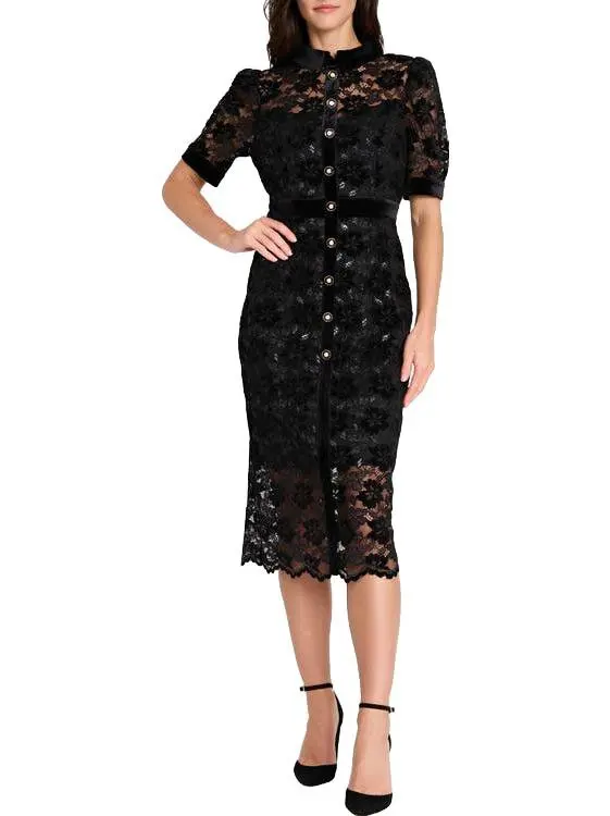 TAHARI ASL Metallic Lace And Velvet Shirtdress - Black