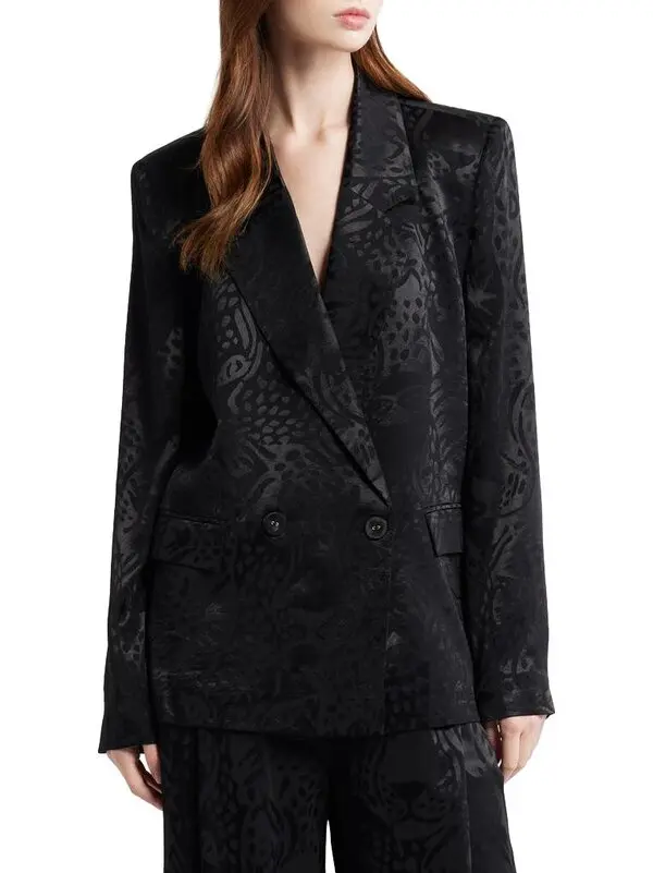 Farm Rio Leopard Jacquard Blazer - Black