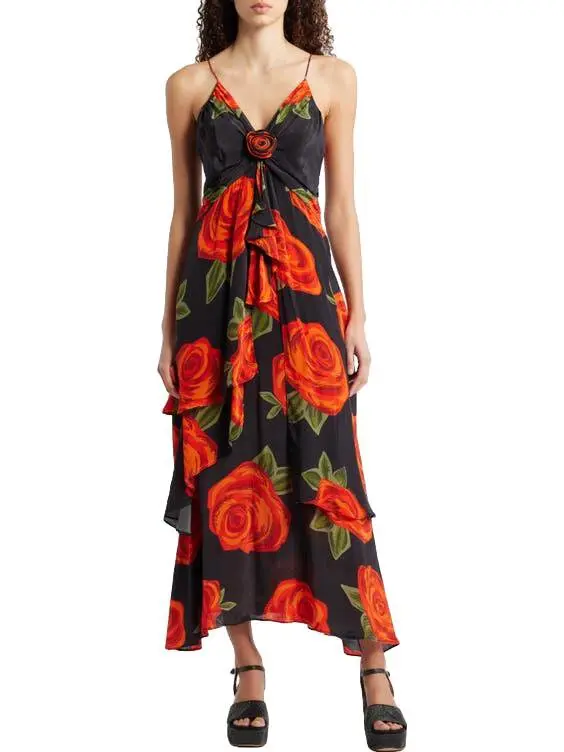 Farm Rio Latin Roses Floral Dress - Latin Roses Black