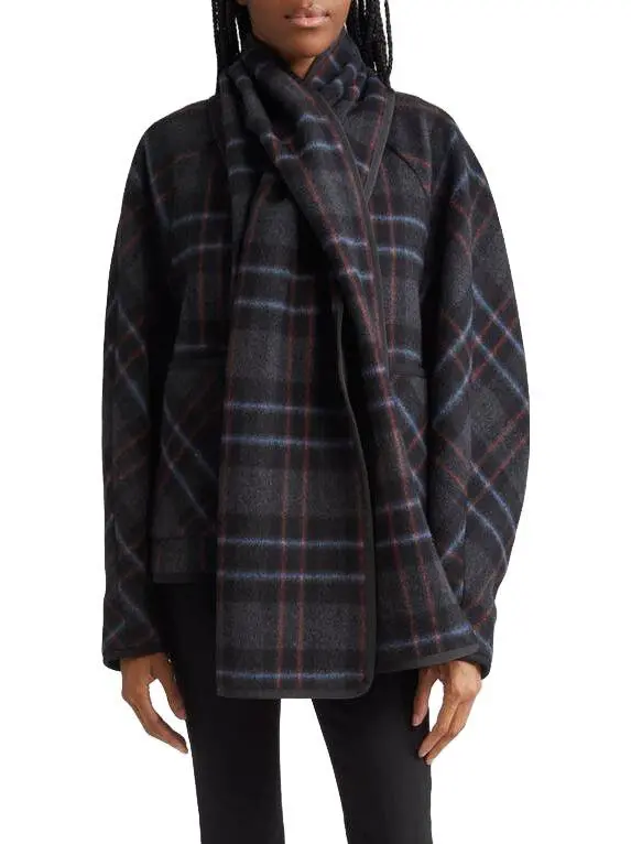 Veronica Beard Martine Plaid Wool-blend Dickey Scarf Coat - Black Multi