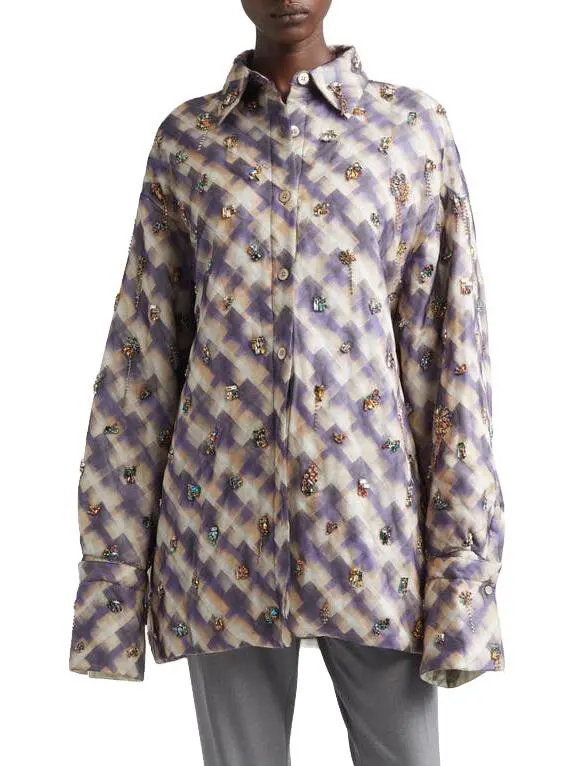 Dries Van Noten Cartan Crystal Embellished Button-up Shirt - Purple