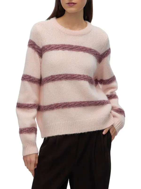 Vero Moda Oversized Striped Sweater - Pink Dogwood Detail