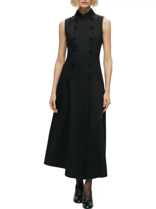 NOCTURNE Sleeveless Double-breasted Midi Dress - Black
