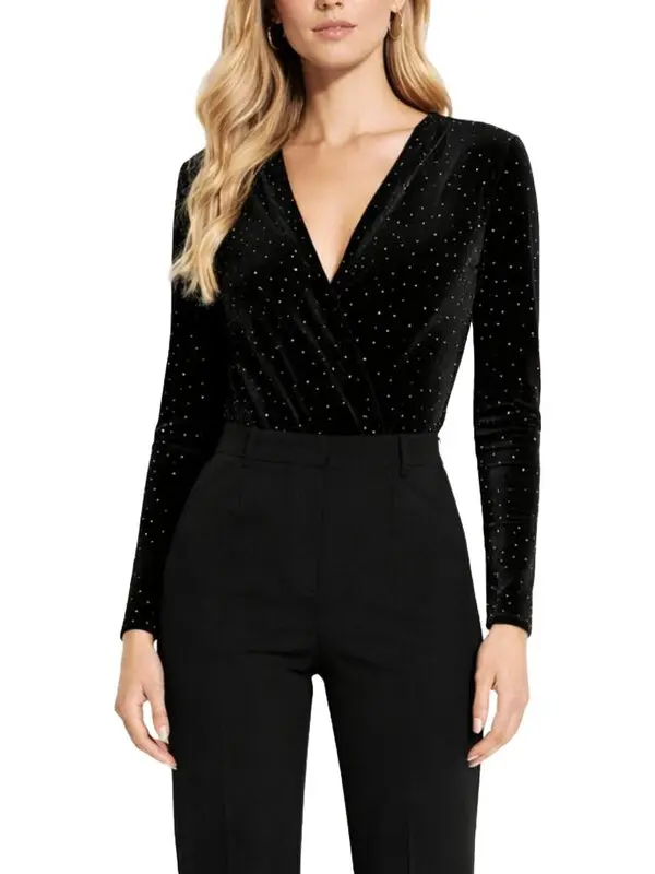 NOCTURNE Plunge V-neck Embellished Bodysuit - Black