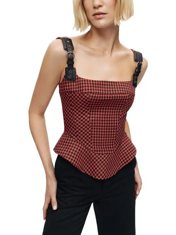 NOCTURNE Checked Buckle Strap Corset Top - Multi-colored