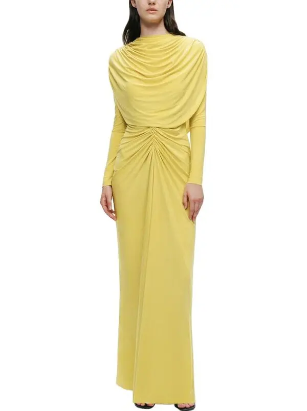 NOCTURNE Draped Cowl-front Column Gown - Yellow