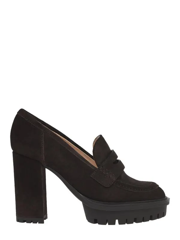 GIANVITO ROSSI Suede Moccasin With Platform And Chunky Heel - Brown - Suede Leather