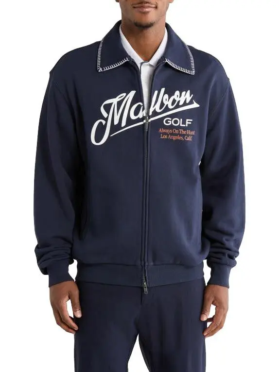 MALBON Maxwell Logo Zip-up Cotton Sweatshirt - Navy