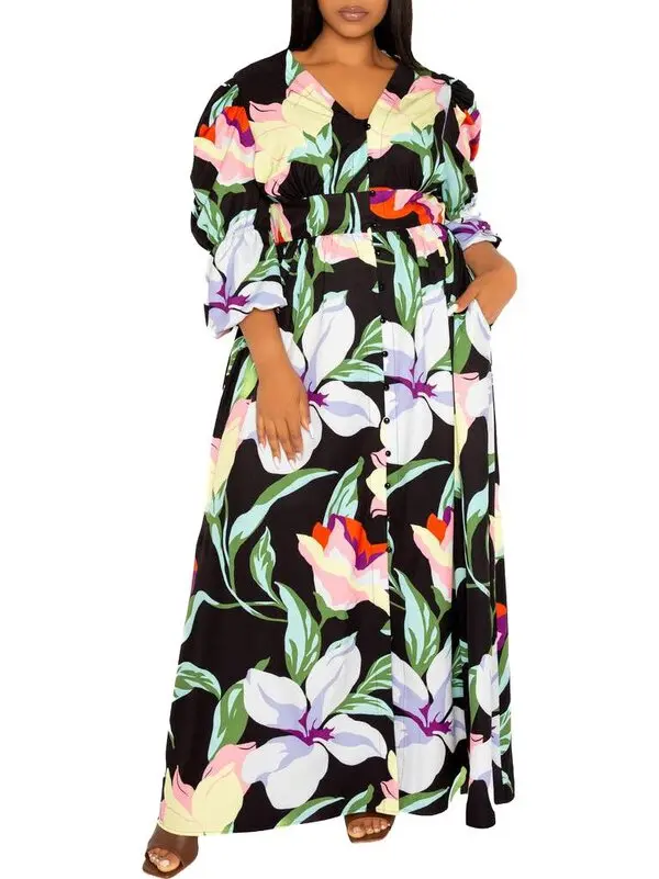 BUXOM COUTURE Floral Maxi Dress - Black Multi