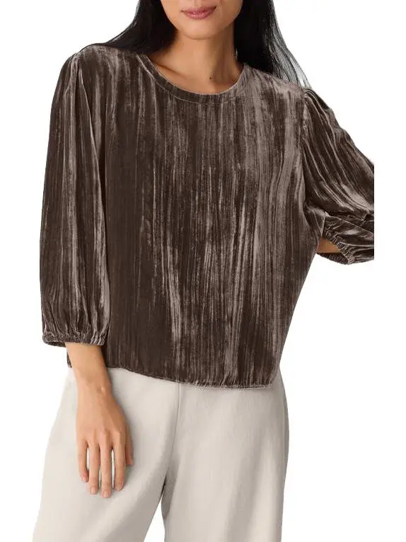 Eileen Fisher Bubble Sleeve Velvet Top - Rye