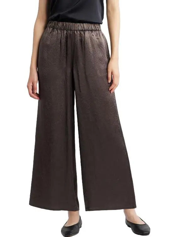 Eileen Fisher Crinkle Satin Wide Leg Ankle Pants - Rye
