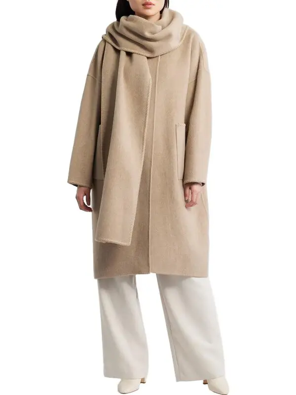 BOSS Chalet Wool-blend Double-face Coat With Scarf - Beige