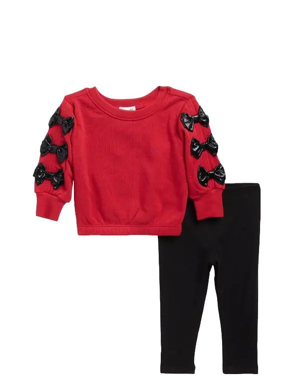 Splendid Bow Embellished Sweatshirt & Leggings Set - Scarlet