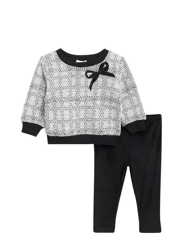 Splendid Bow Tweed Sweatshirt & Leggings Set - Black Plaid