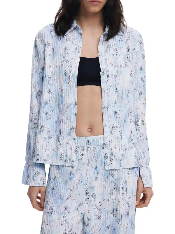 Desigual Abstract Print Plissé Button-up Shirt - Blue