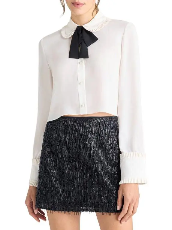 Cinq À Sept Zaida Contrast Bow Crop Button-up Shirt - Ivory/black