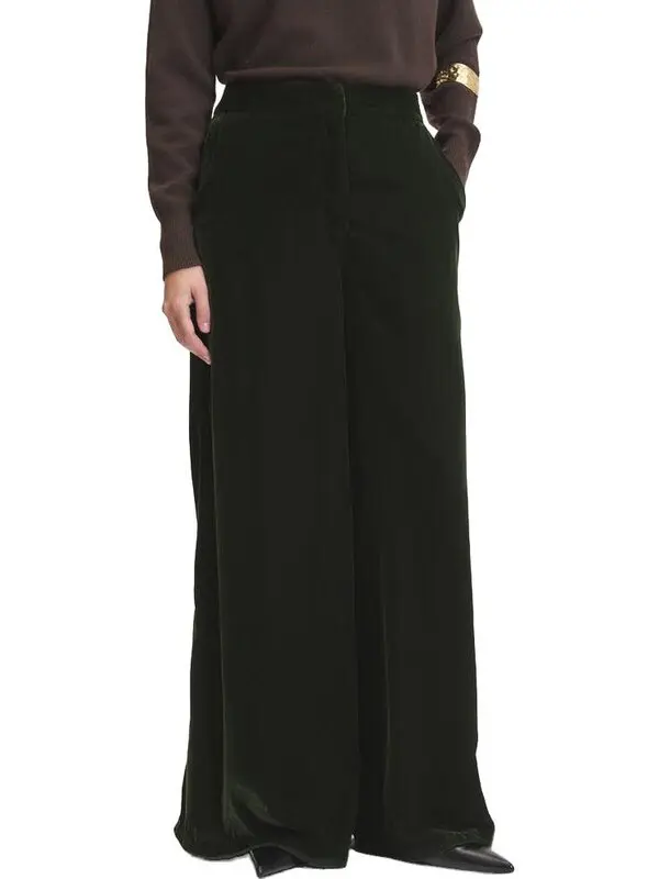 Deluc Daisy Velvet Wide Leg Pants - Basil Green