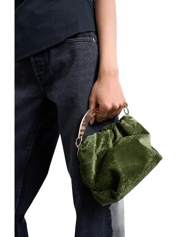 Topshop Velvet Top Handle Handbag - Green