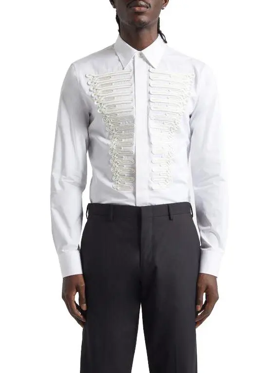 Alexander McQueen Ceremonial Soutache Embellished Cotton Poplin Button-up Shirt - Optical White