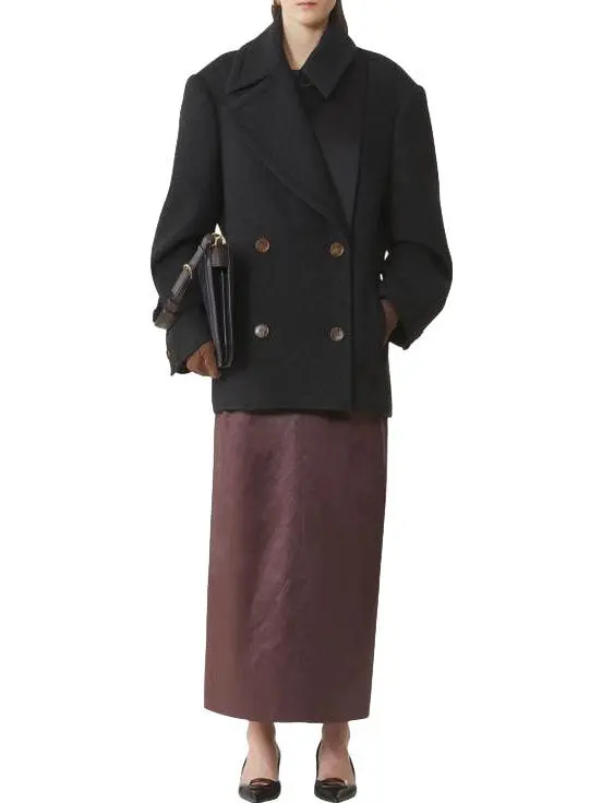 LANVIN Wool Double-breasted Pea Coat - Anthracite