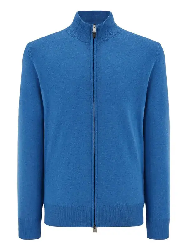 Canali Merino Wool Travel Cardigan - Blue